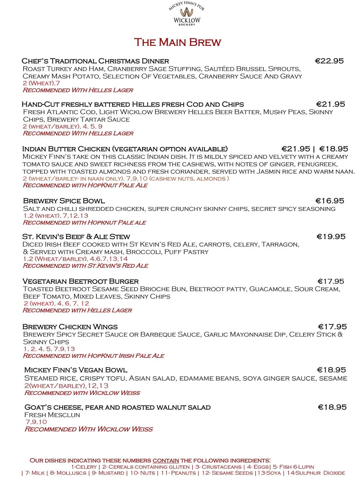 Evening Menu - Wicklow Brewery & Mickey Finn's Pub